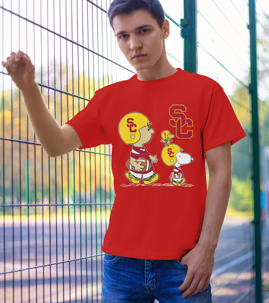 USC Trojans Peanuts Characters Football Theme With SC Helmets T-Shirt
