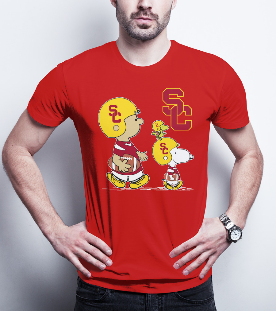USC Trojans Peanuts Characters Football Theme With SC Helmets T-Shirt