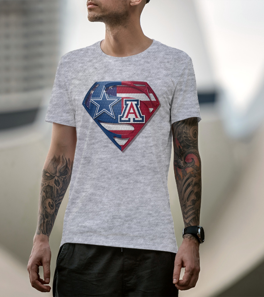Dallas Cowboys Arizona Wildcats Superman Logo American Flag T-Shirt