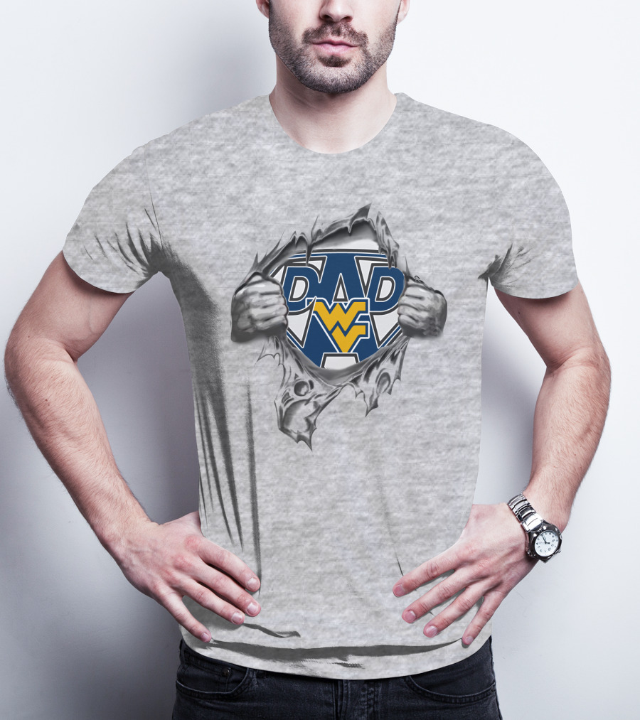 West Virginia University Super Dad Logo With Ripped Skin Effect T-Shirt