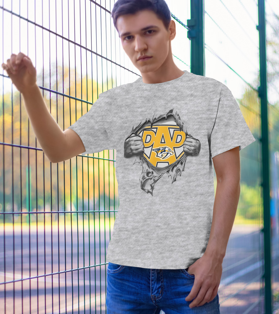 NashvillePredatorss Super Dad Logo With Torn Effect And Hands T-Shirt