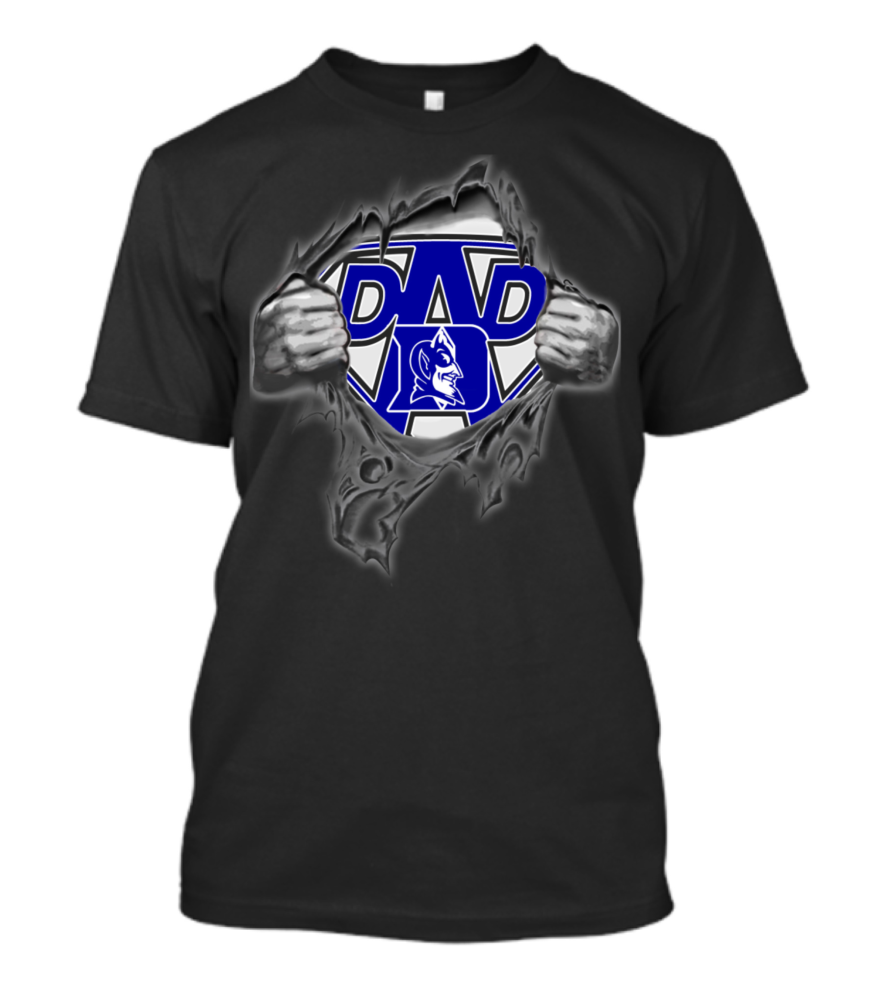 Duke Blue Devils Super Dad Emblem With Torn Shirt Effect T-Shirt