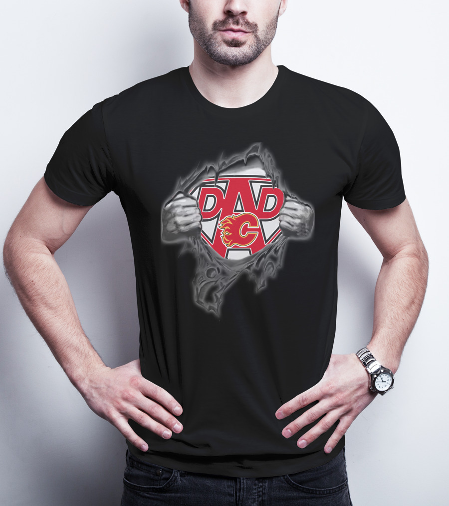 Calgary Flames Super Dad Logo Hero T-Shirt
