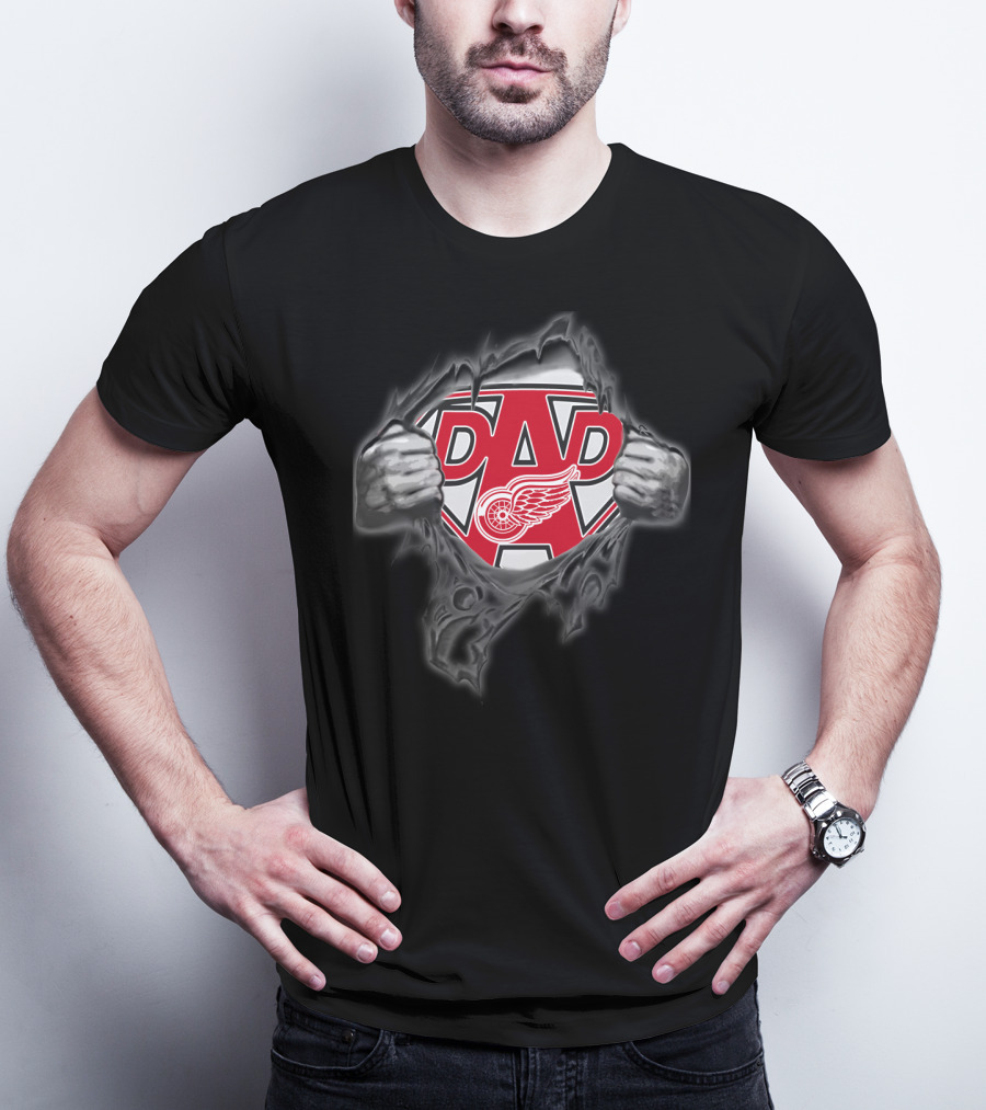 Detroit Red Wings Dad Superhero Emblem T-Shirt