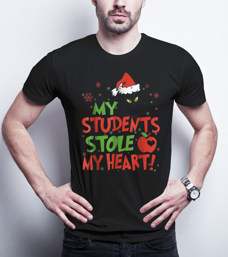 My Students Stole My Heart Grinch Christmas Teacher Apple T-Shirt