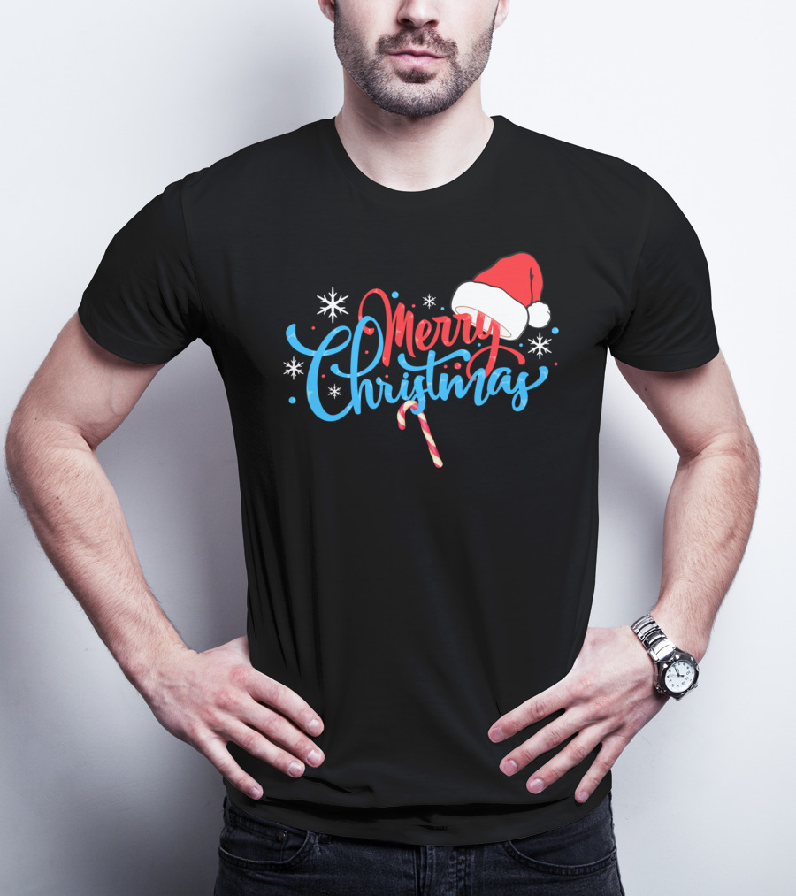 Merry Christmas Nice Santa's Hat Candy Cane Snowflakes T-Shirt