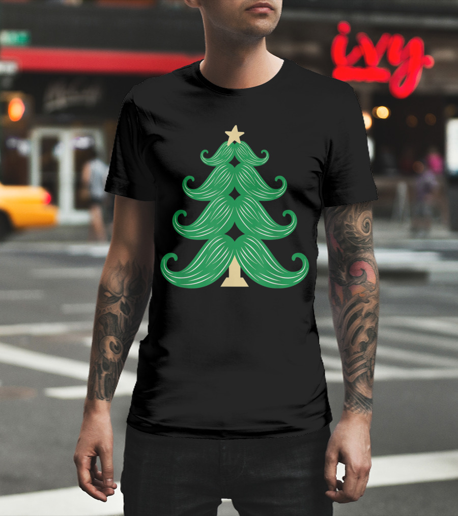 Mustache Christmas Tree Holiday Star T-Shirt