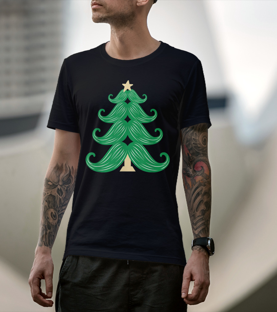 Mustache Christmas Tree Holiday Star T-Shirt