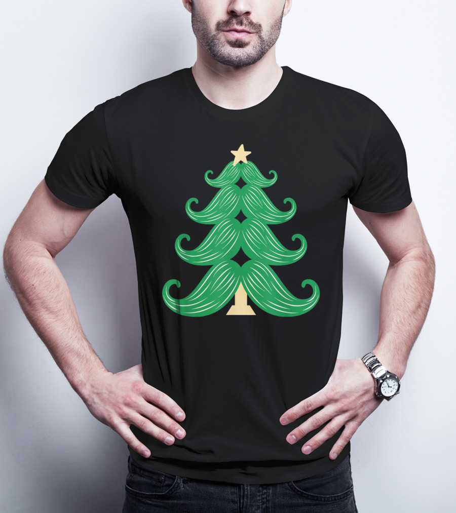 Mustache Christmas Tree Holiday Star T-Shirt