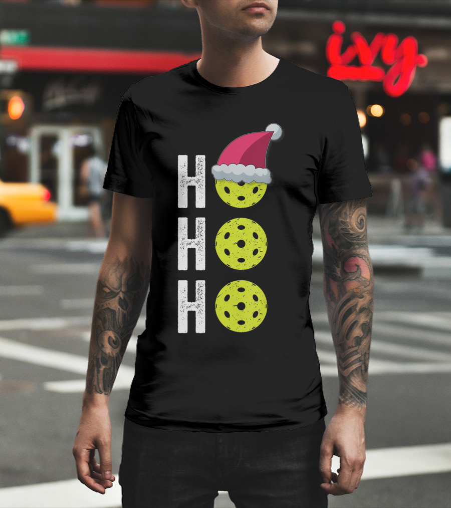 Ho Ho Ho Pickleball Christmas Funny Santa Hat Holiday T-Shirt
