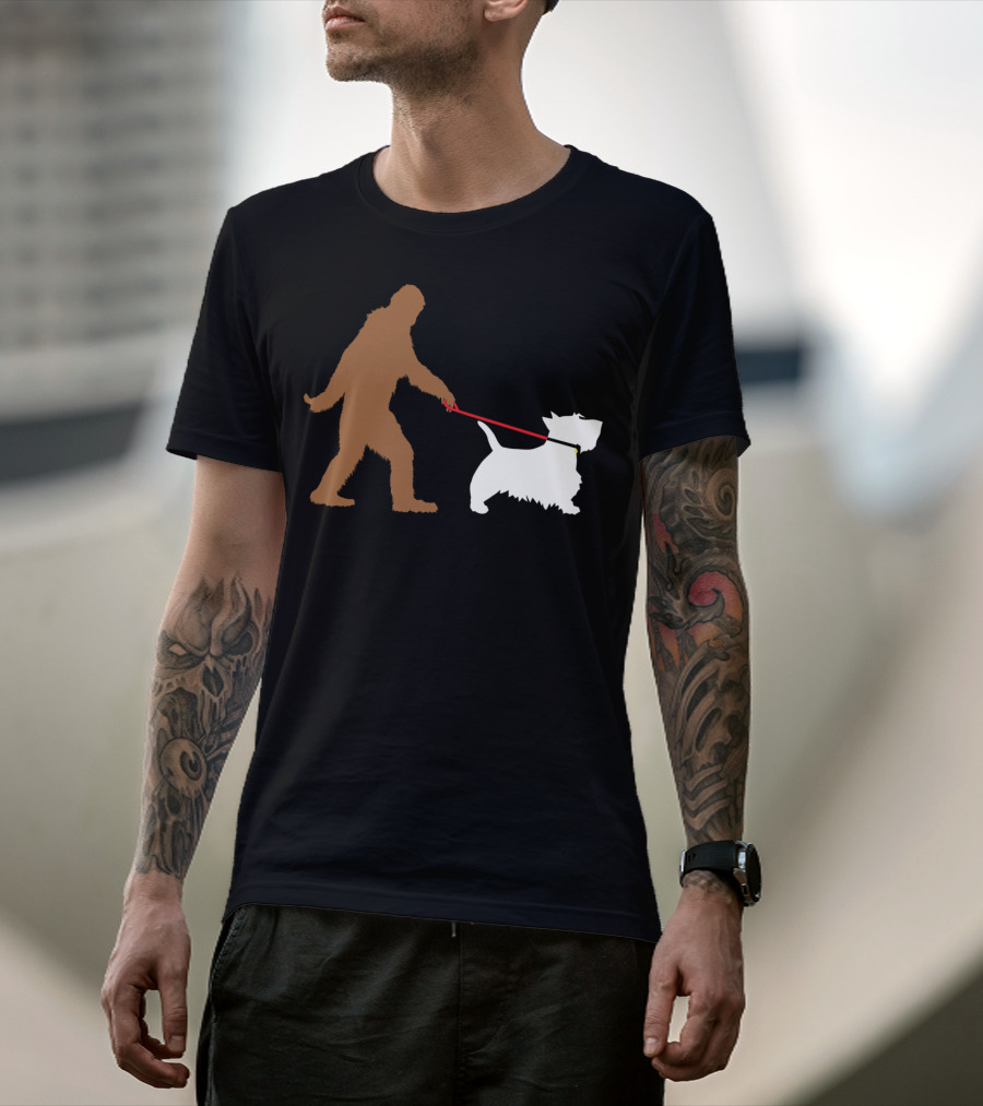 Bigfoot Walking Scottish Terrier Dog Leash Iconic T-Shirt