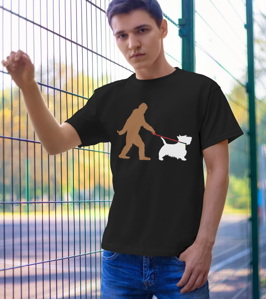 Bigfoot Walking Scottish Terrier Dog Leash Iconic T-Shirt
