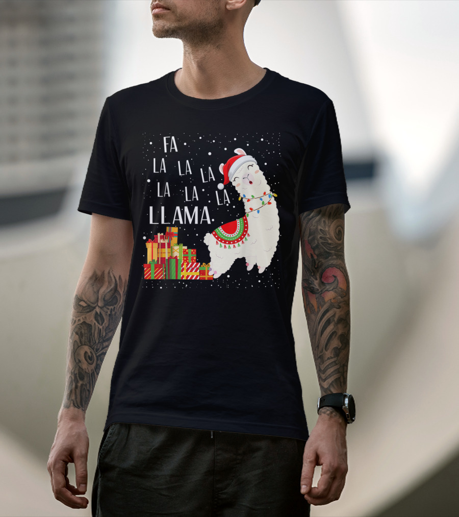 Fa La La Llama Christmas Santa Hat Gift Boxes T-Shirt