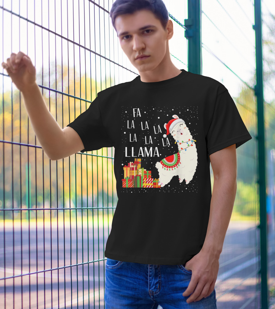 Fa La La Llama Christmas Santa Hat Gift Boxes T-Shirt