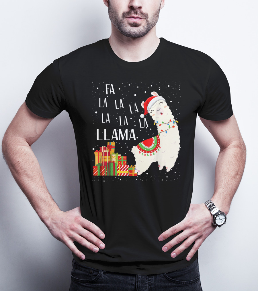 Fa La La Llama Christmas Santa Hat Gift Boxes T-Shirt