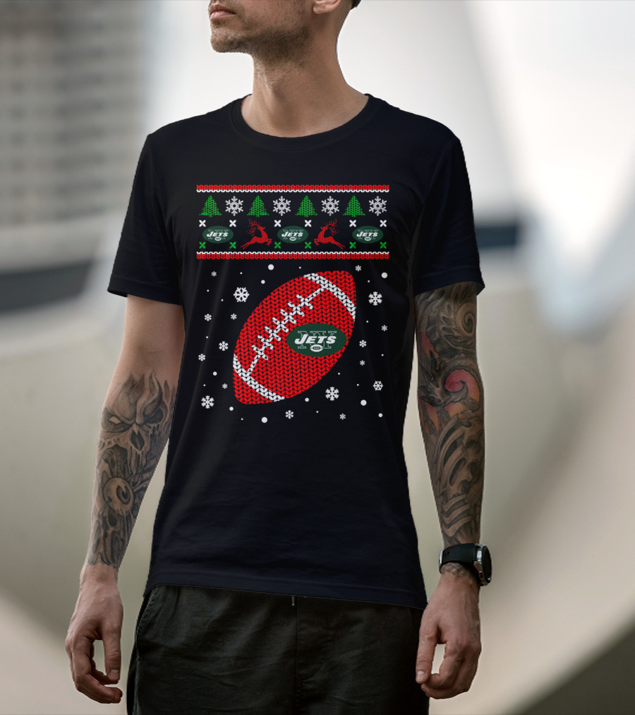 Football Lover Ugly Christmas Jets Team Holiday T-Shirt