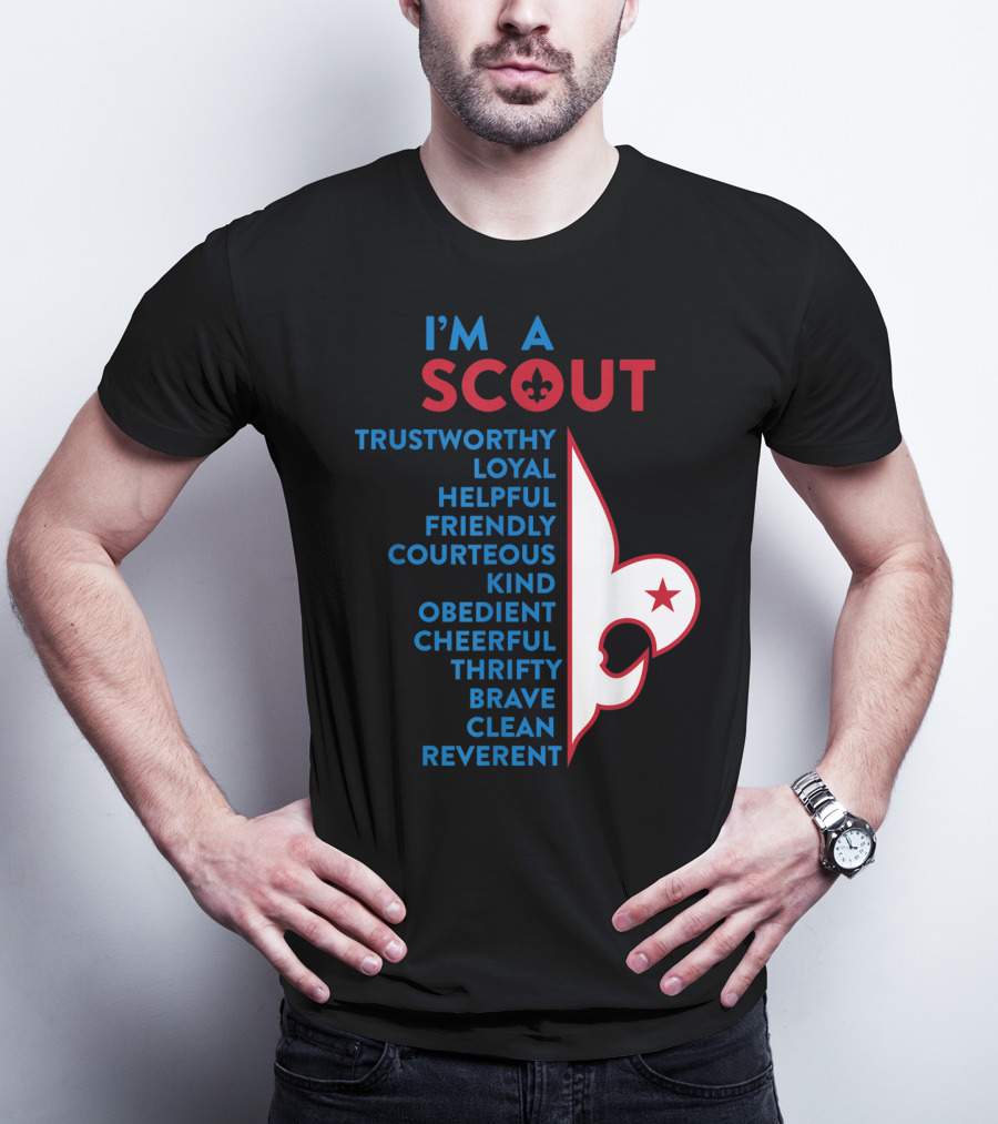 I'm A Scout Scout Law Trustworthy Loyal Helpful Friendly Courteous Kind Obedient Cheerful Thrifty Brave Clean Reverent Fleur-de-lis Star T-Shirt