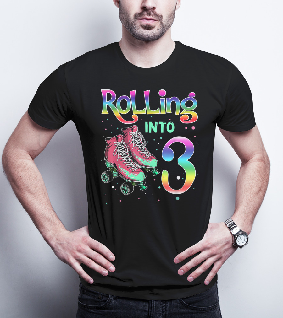Rolling Into 3 Kids 3rd Birthday Roller Skates T-Shirt