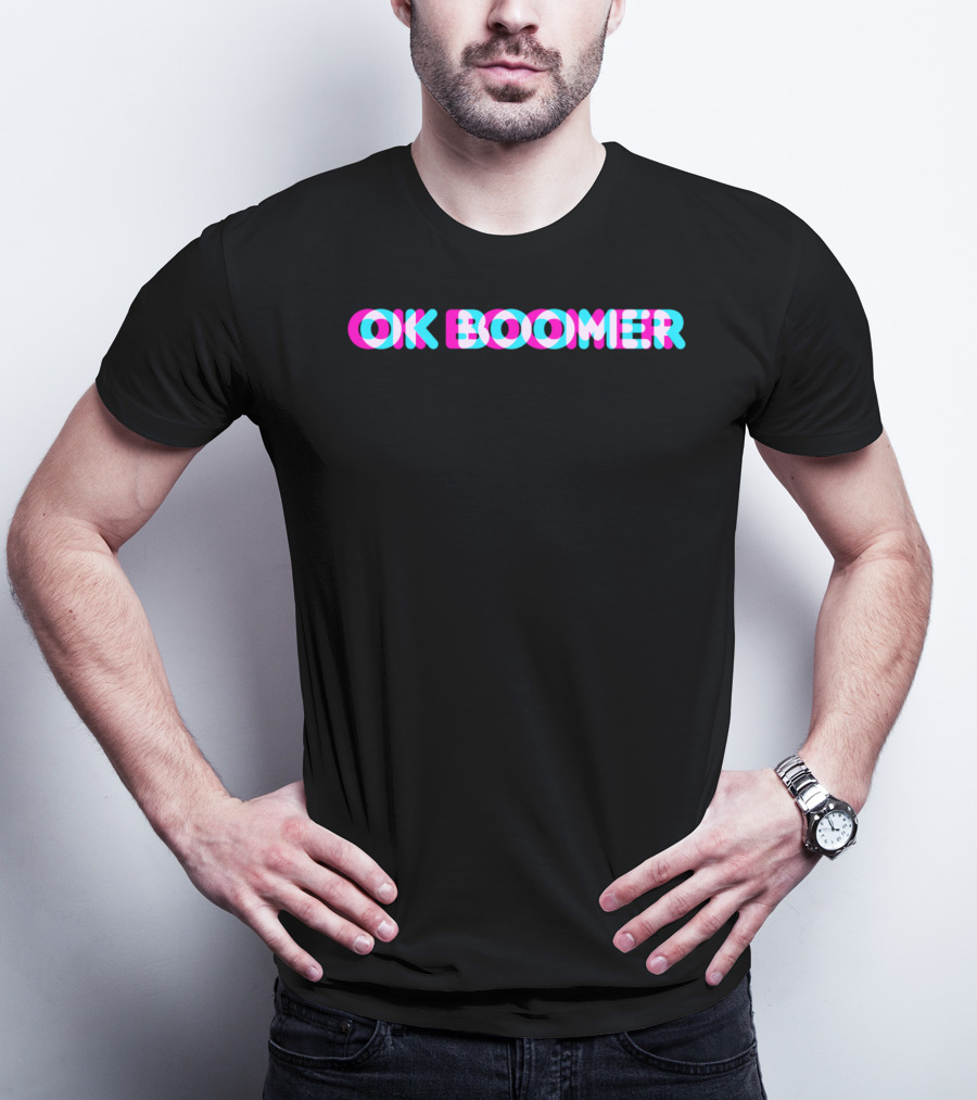 OK Boomer Meme Funny Anaglyph Type Text T-Shirt