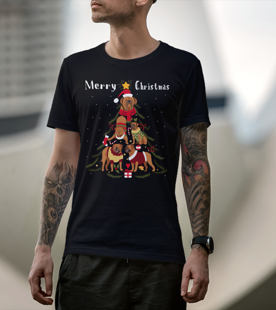 Merry Christmas French Mastiff Dogue De Bordeaux Christmas Tree T-Shirt