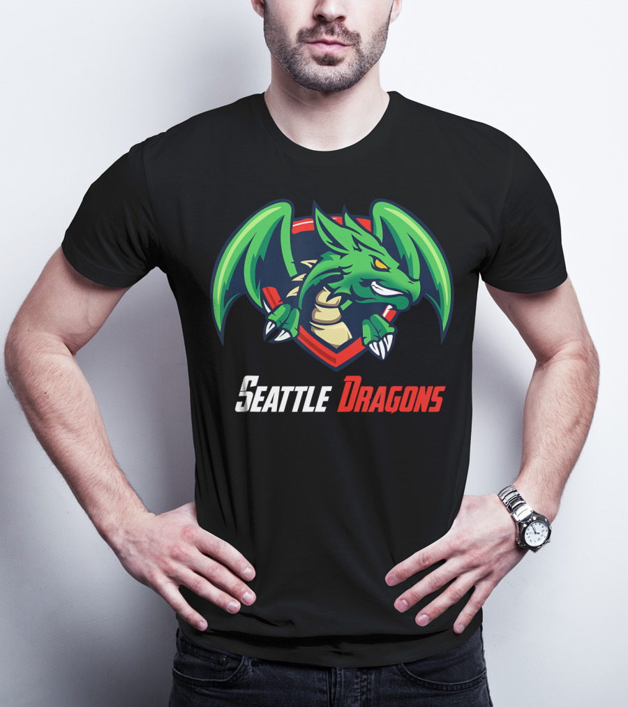 Seattle Dragons Football Logo Green Dragon Shield T-Shirt