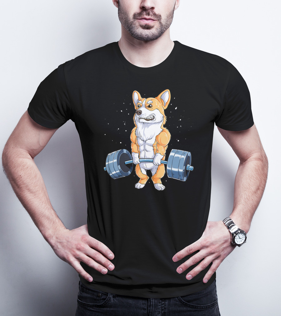Corgi Weightlifting Deadlift Fitness Muscle Dog Lifting Barbell T-Shirt
