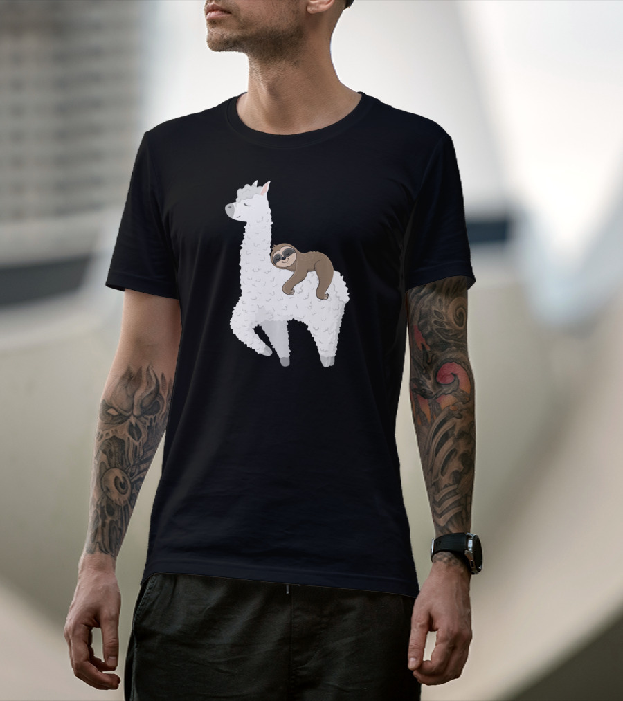 Sloth Best Friends Riding Llama Alpaca T-Shirt