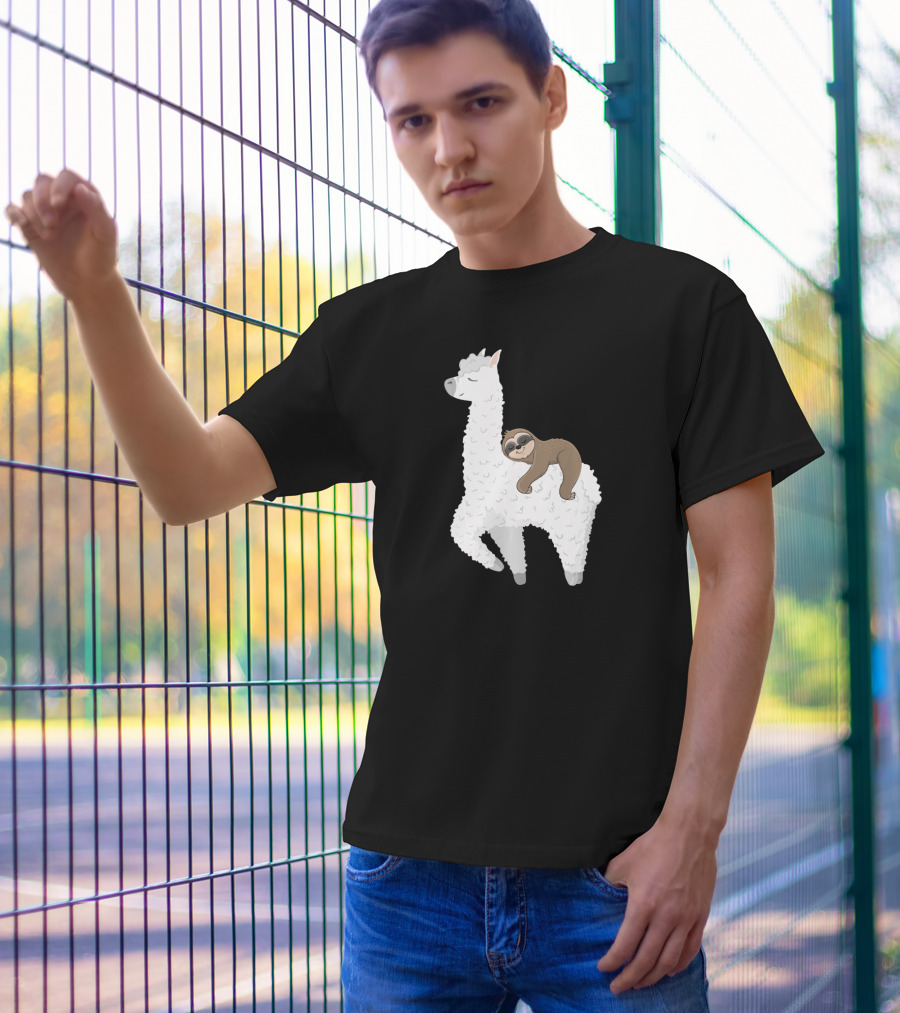 Sloth Best Friends Riding Llama Alpaca T-Shirt