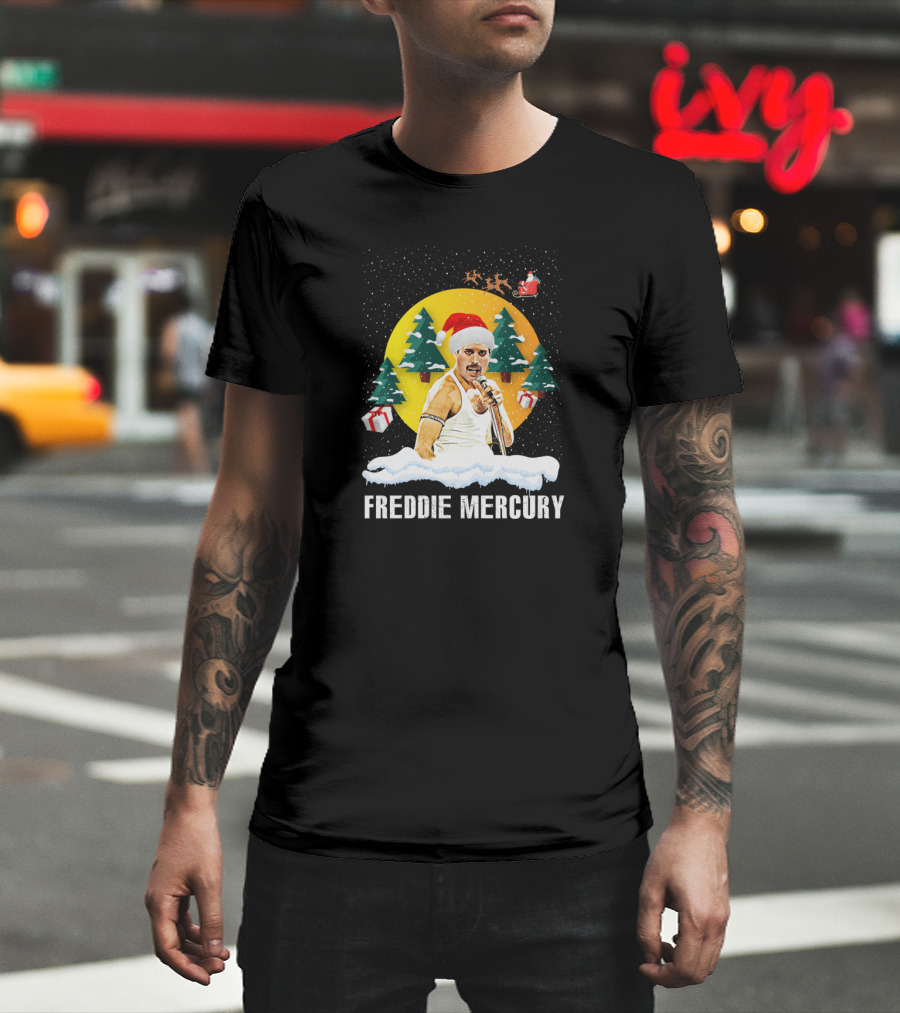 Freddie Mercurys Love Christmas Santa Hat Trees Gifts T-Shirt