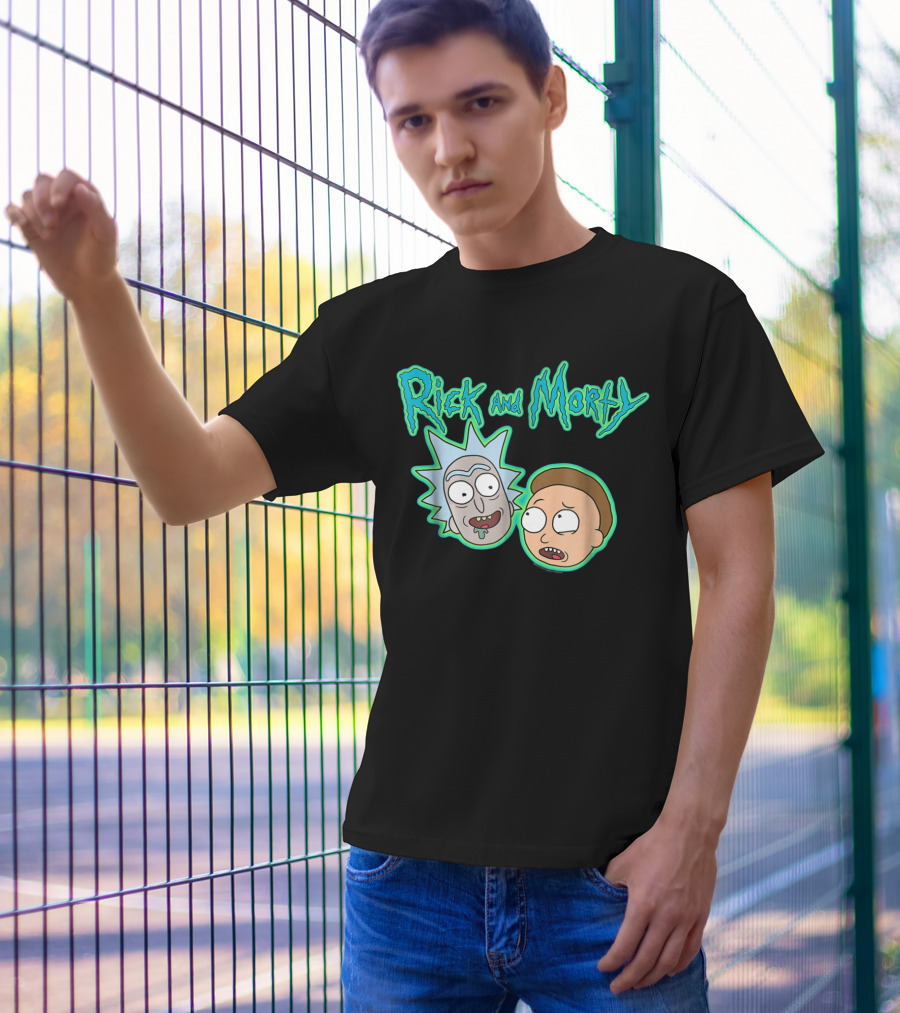 Rick And Morty Heads And Logo Iconic Characters Text T-Shirt