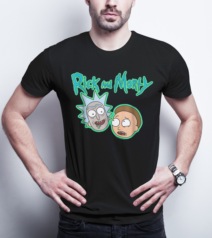 Rick And Morty Heads And Logo Iconic Characters Text T-Shirt
