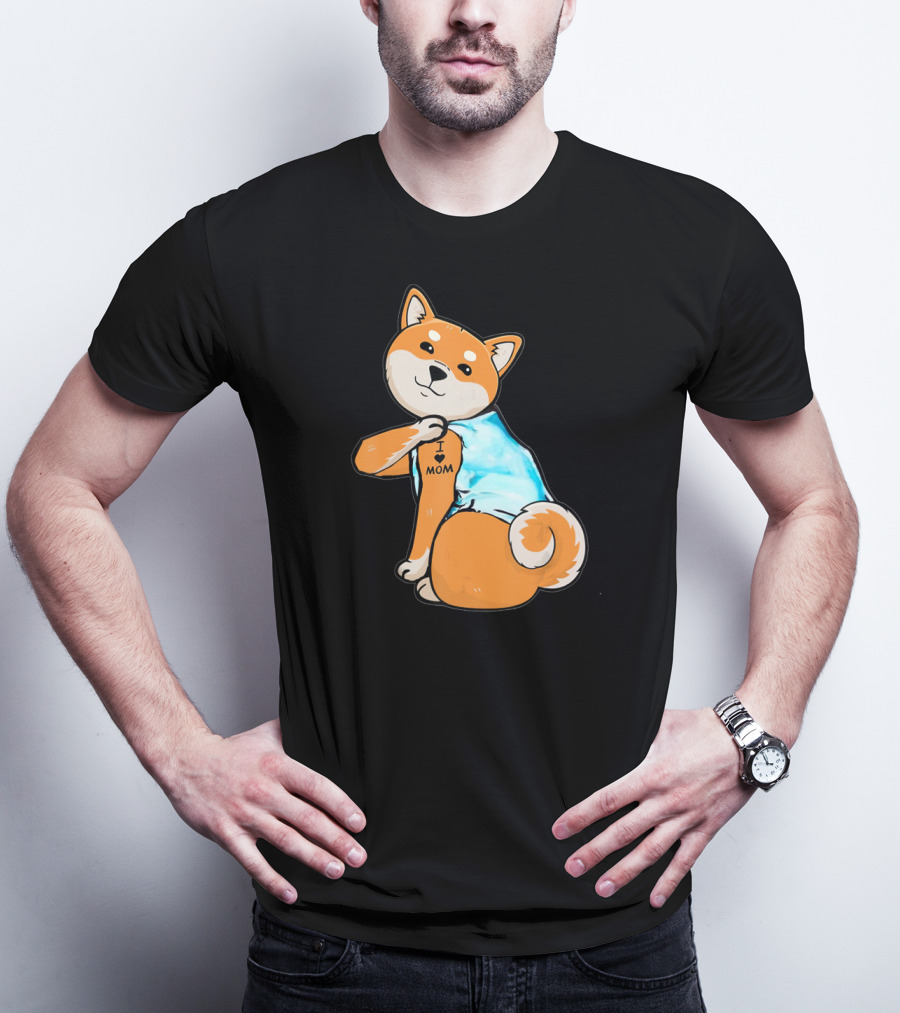 Shiba Tattoos I Love Mom T-Shirt