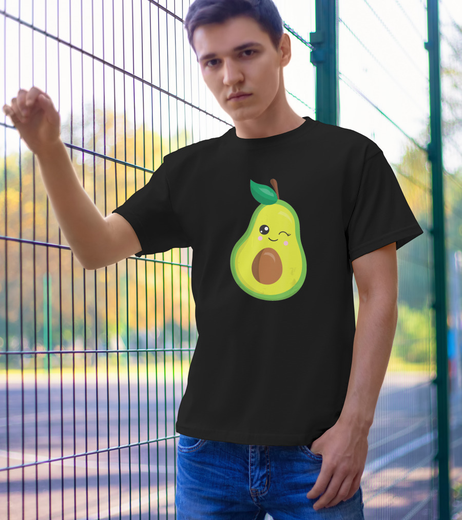 Avocado Vegan Kawaii Winking Cute Face Seed T-Shirt