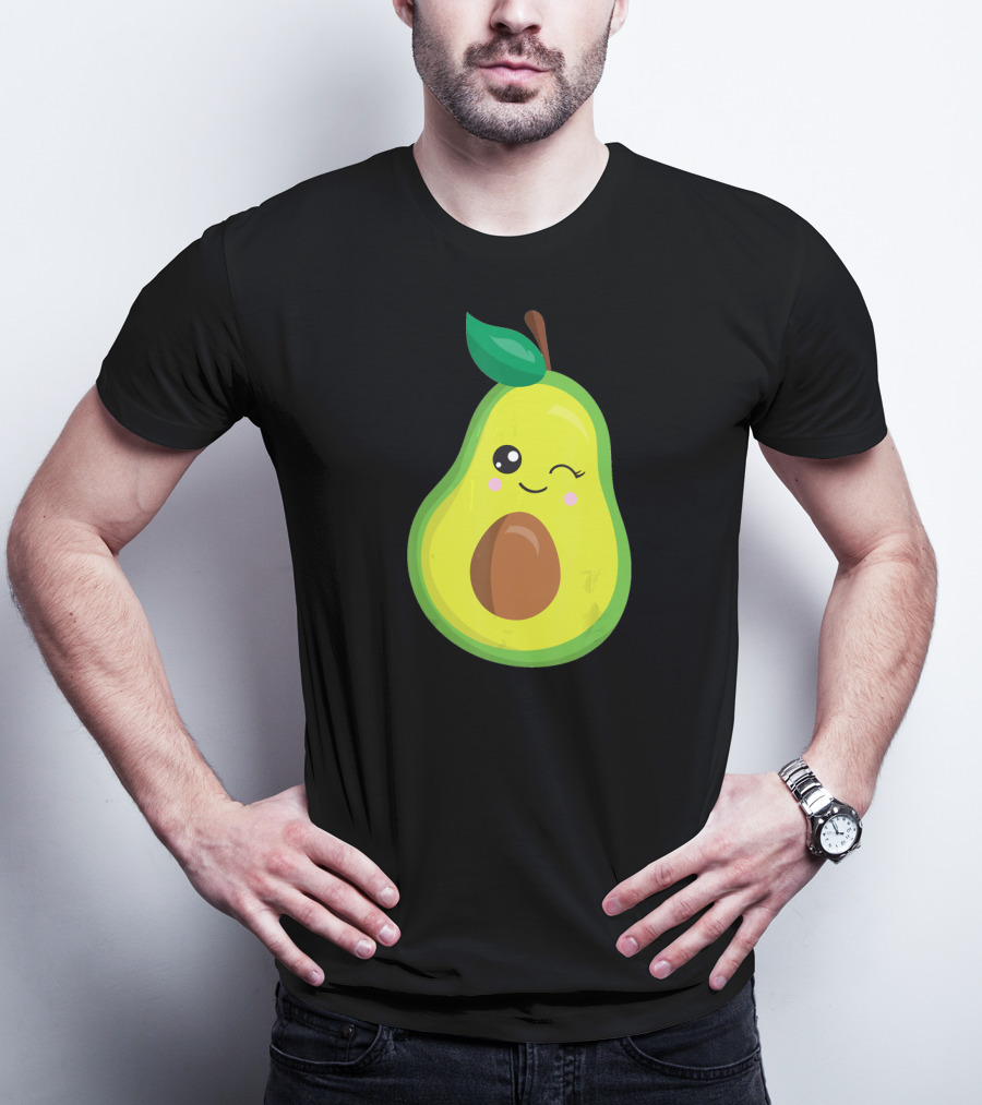 Avocado Vegan Kawaii Winking Cute Face Seed T-Shirt