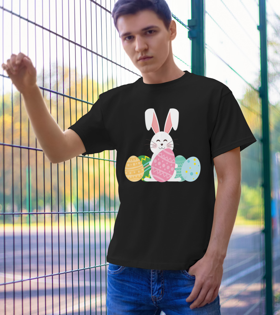 Cute Easter Bunny Egg Hunt Festive Colorful Eggs T-Shirt