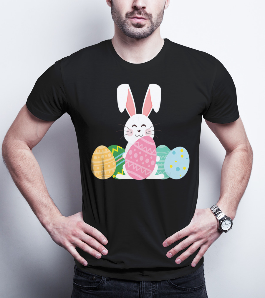 Cute Easter Bunny Egg Hunt Festive Colorful Eggs T-Shirt