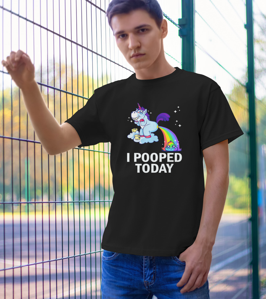 I Pooped Today Funny Rainbow Unicorn With Toilet Paper And Cloud T-Shirt