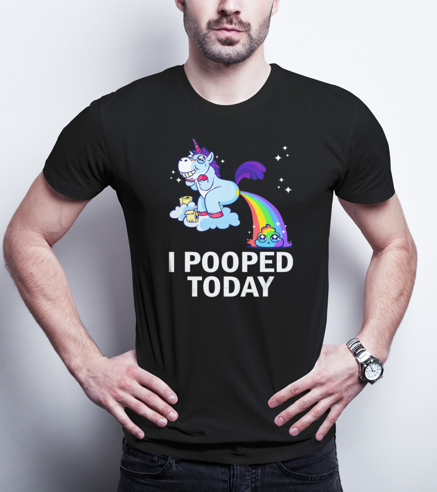 I Pooped Today Funny Rainbow Unicorn With Toilet Paper And Cloud T-Shirt