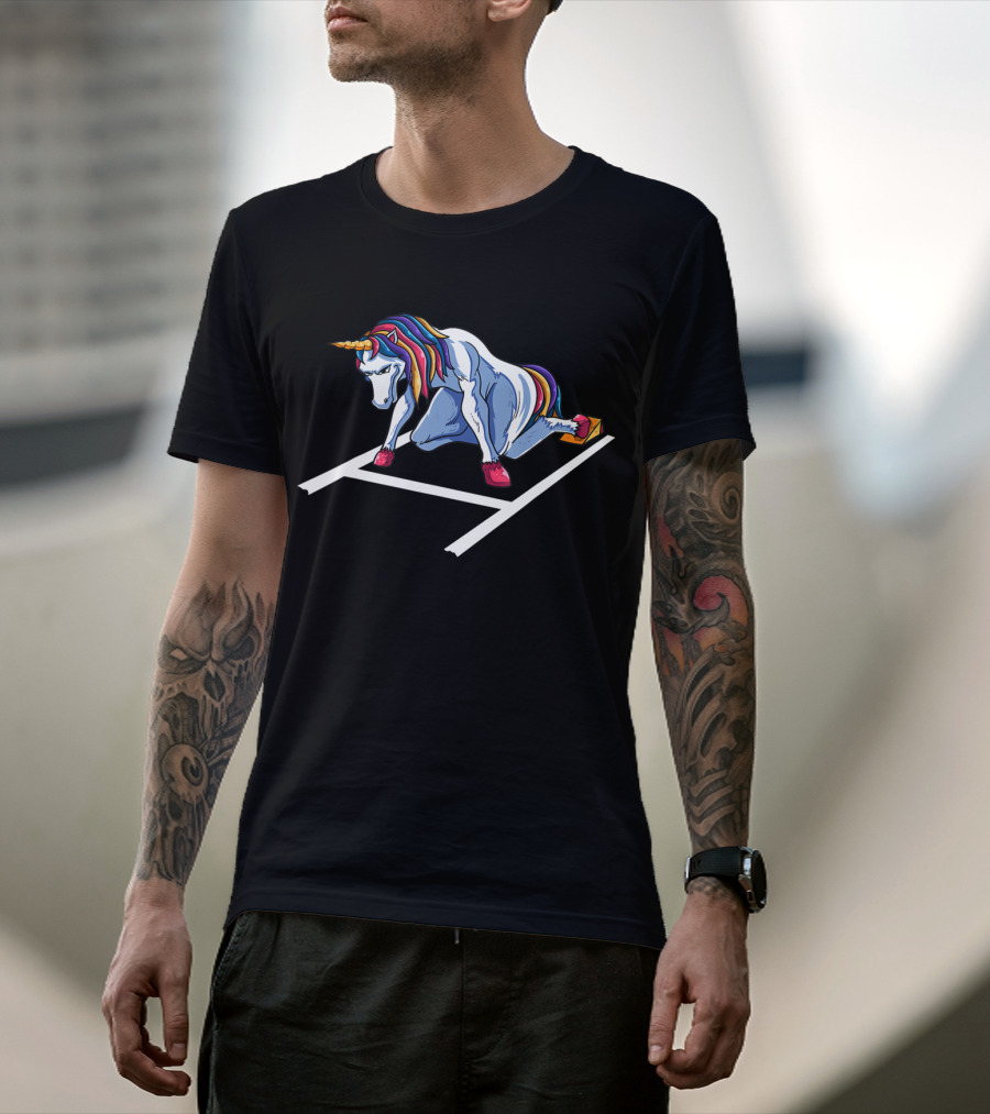 Unicorn Sprinting Rainbow Starting Blocks Athlete T-Shirt