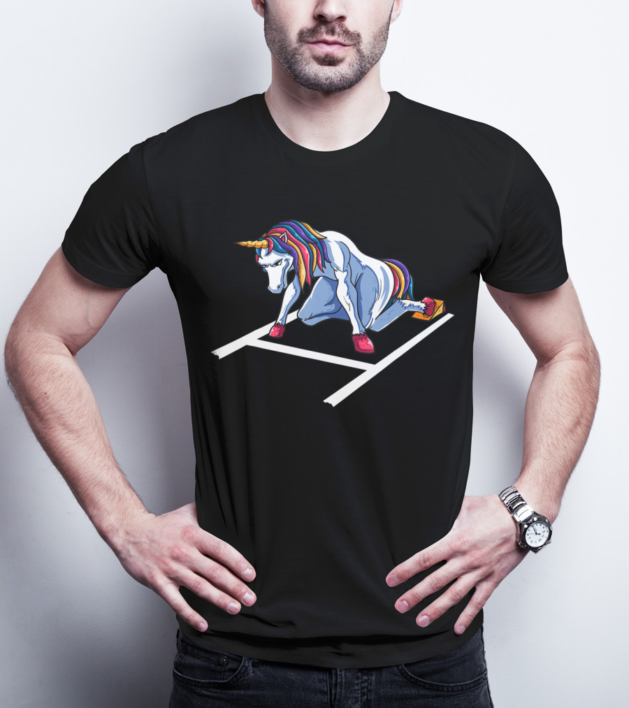 Unicorn Sprinting Rainbow Starting Blocks Athlete T-Shirt