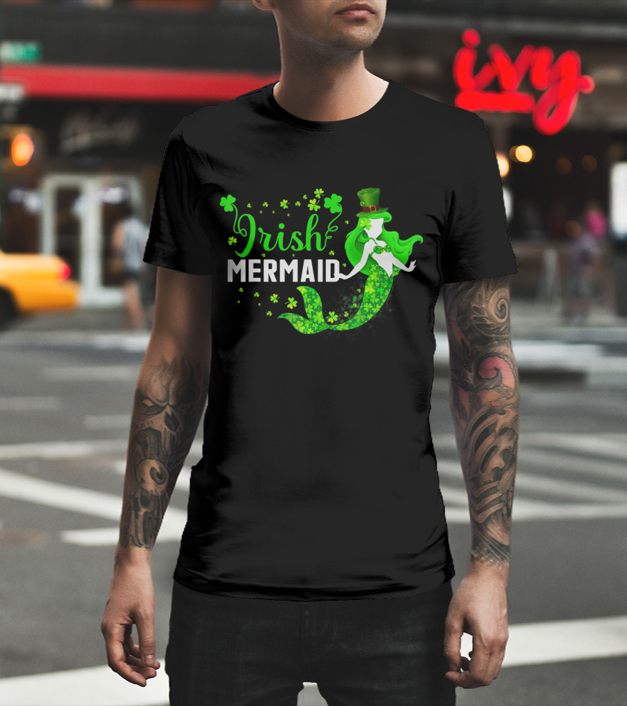 Irish Mermaid St Patrick Day Clover Hat T-Shirt