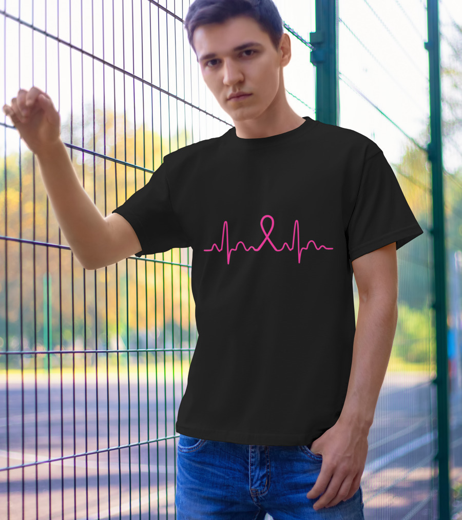 Heartbeat Pink Ribbon Breast Cancer Awareness T-Shirt