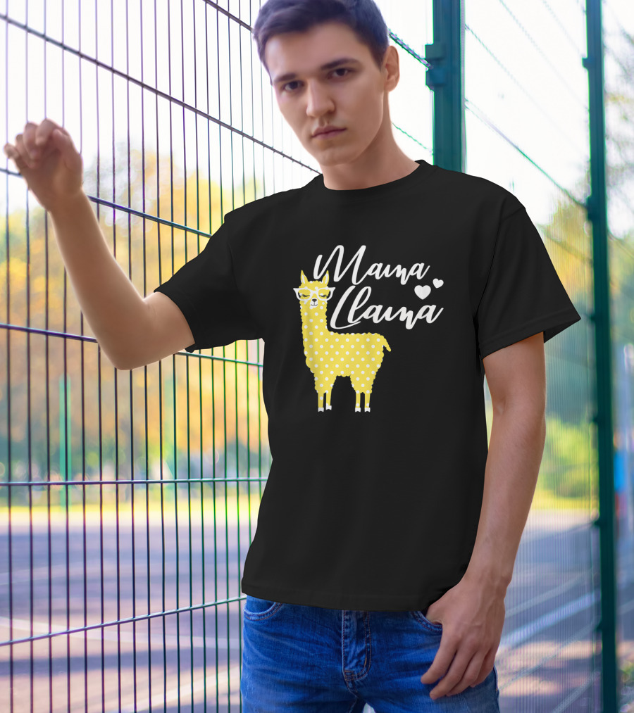 Mama Llama Yellow Polka Dots With Glasses And Hearts T-Shirt