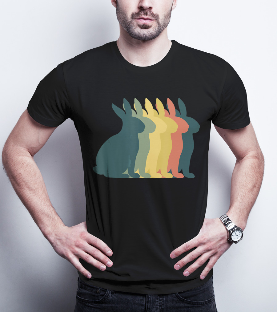 Retro Easter Bunny Rabbit Vintage Silhouette Colorful T-Shirt