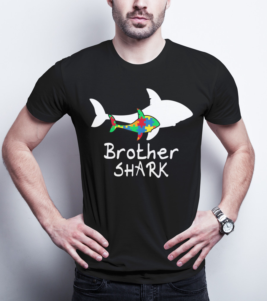 Brother Shark Autism Puzzle Piece Colors T-Shirt