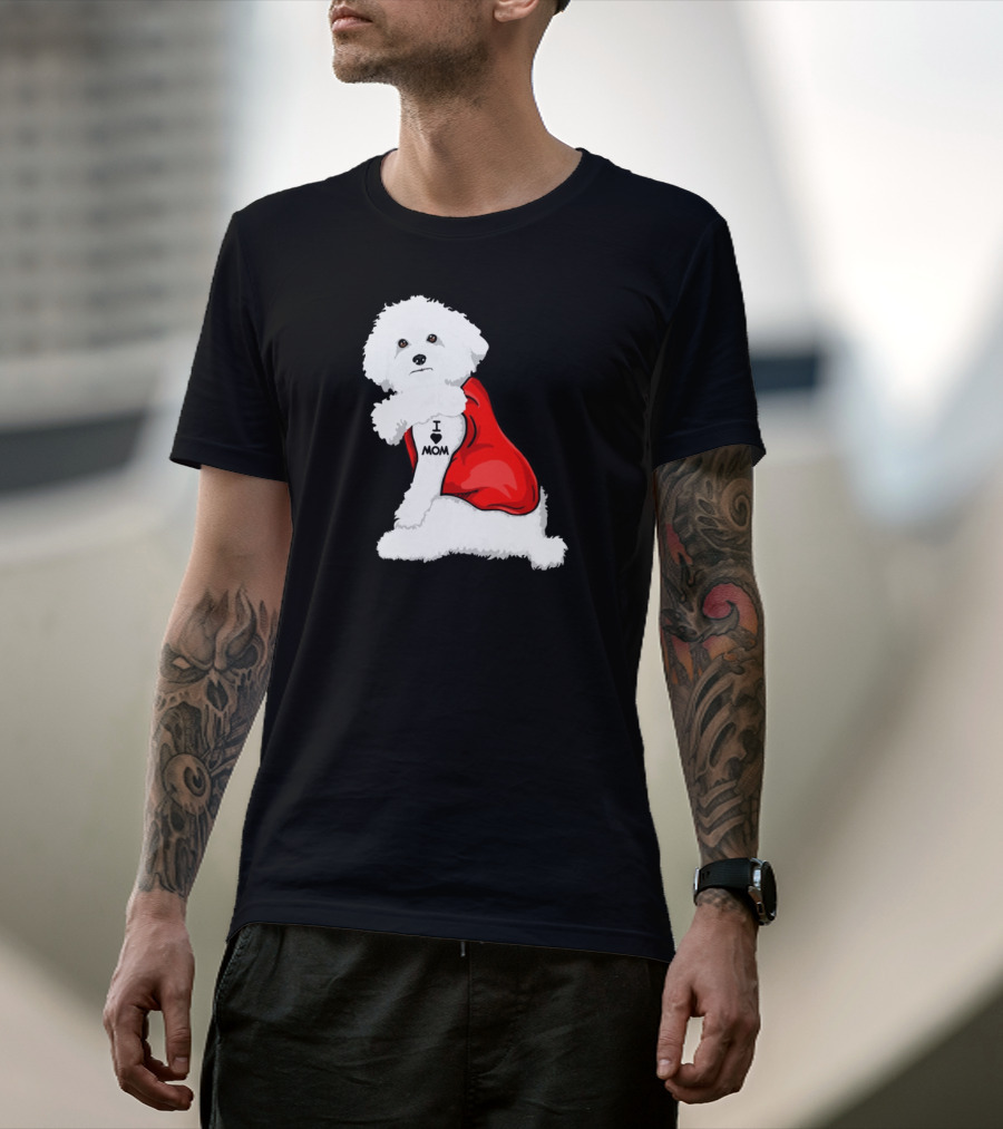 Bichon Frise I Love Mom Tattoo Red Cape T-Shirt