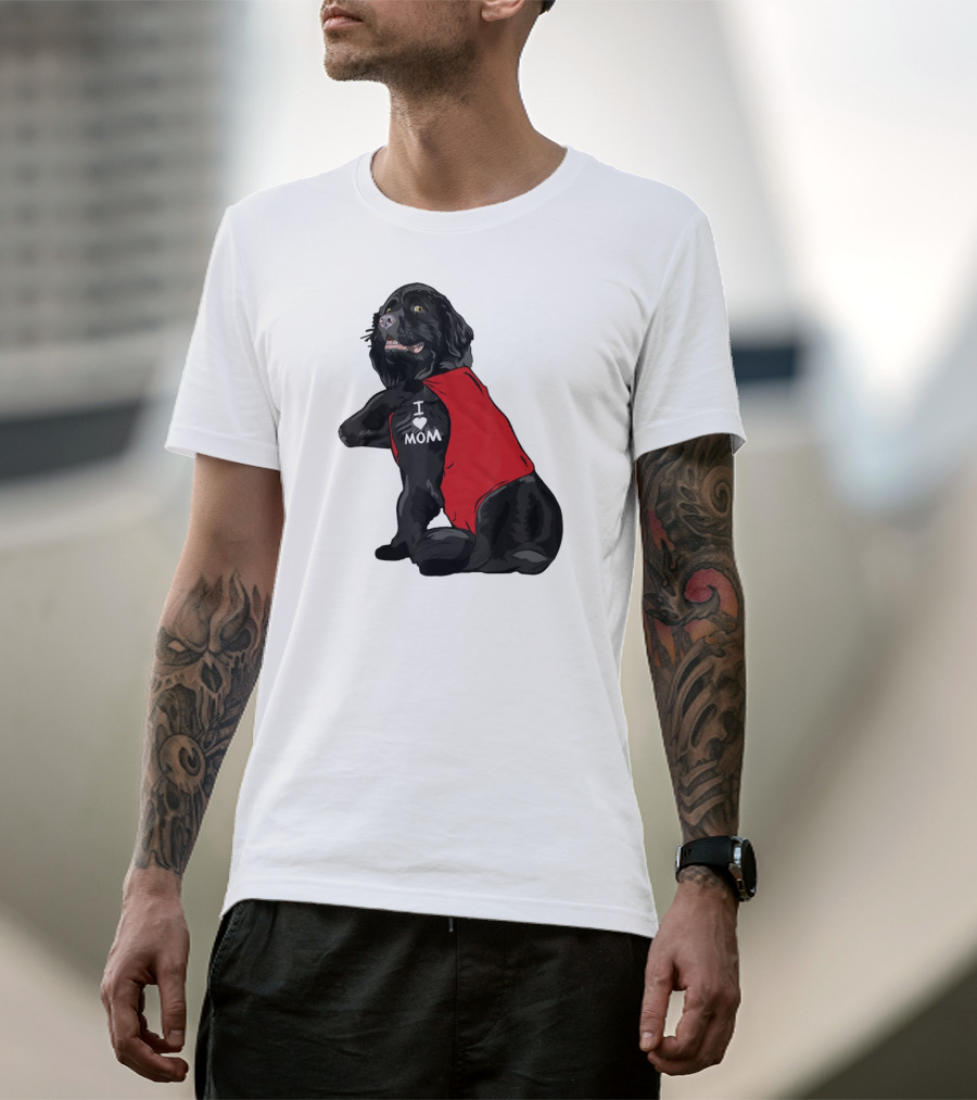 Newfoundland Dog I Love Mom Red Vest Tattoo T-Shirt