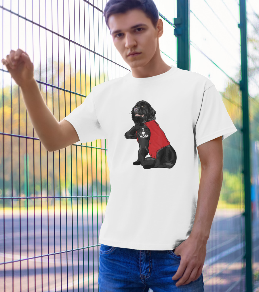 Newfoundland Dog I Love Mom Red Vest Tattoo T-Shirt