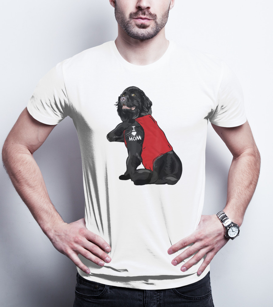 Newfoundland Dog I Love Mom Red Vest Tattoo T-Shirt