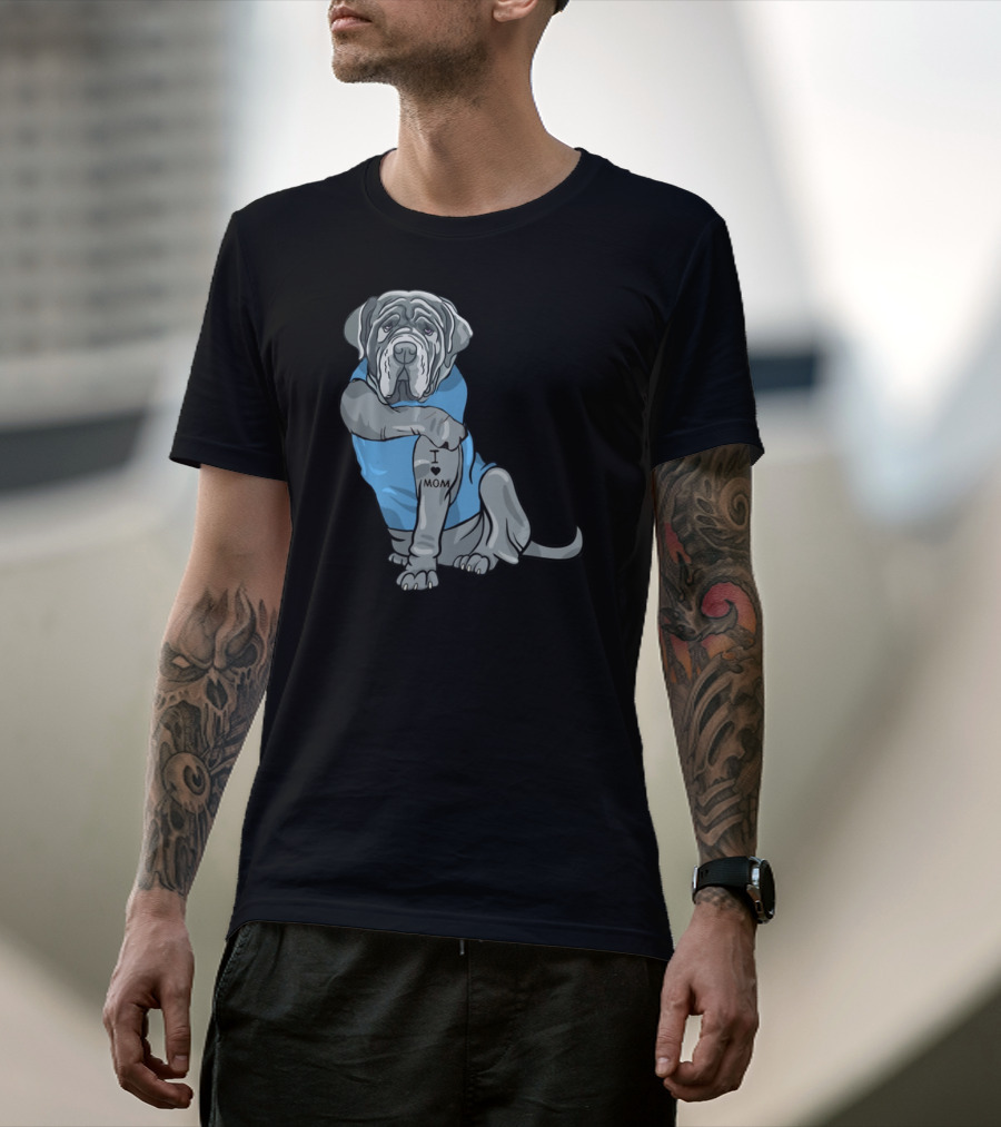 Neapolitan Mastiff I Love Mom Tattoo Dog Wearing Blue T-Shirt
